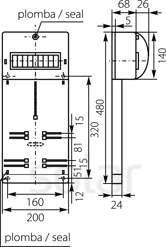 TABLICA LICZNIKOWA 3-FAZOWA 9 MOD (9 MODUŁÓW) Z LISTWĄ N+PE Z SZYBKĄ ...
